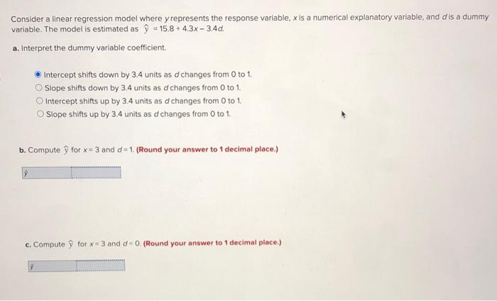 Solved Consider a linear regression model where y represents | Chegg.com