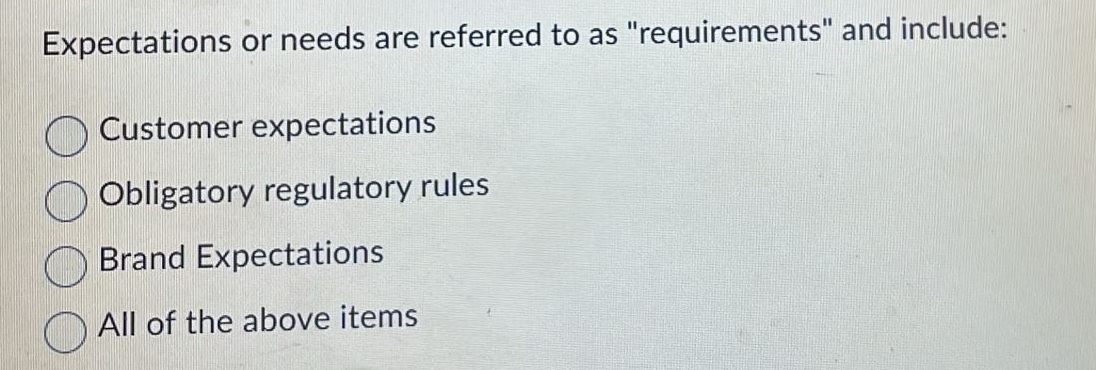 Solved Expectations or needs are referred to as | Chegg.com
