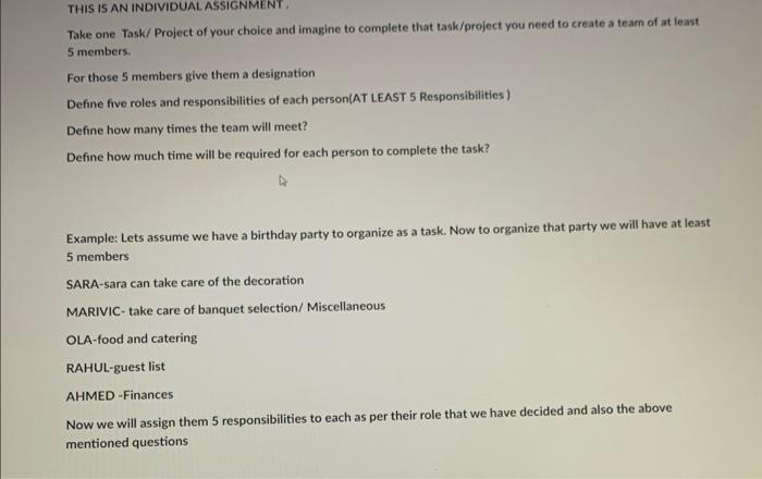 THIS IS AN INDIVIDUALASSIGNMENI. Take one Task/ | Chegg.com