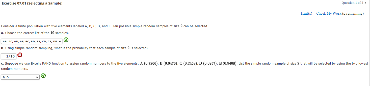 Solved Exercise 07.01 (Selecting a Sample)Question 1 ﻿of | Chegg.com
