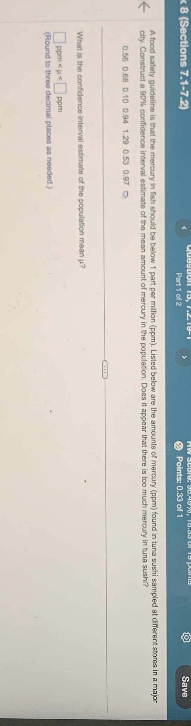 Solved (Sections 7.1-7.2)Part 1 ﻿of 2Points: 0.33 ﻿of 1A | Chegg.com