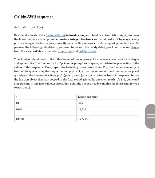 Solved Calkin-Wilf sequence def calkin_wilf(n) Reading the | Chegg.com