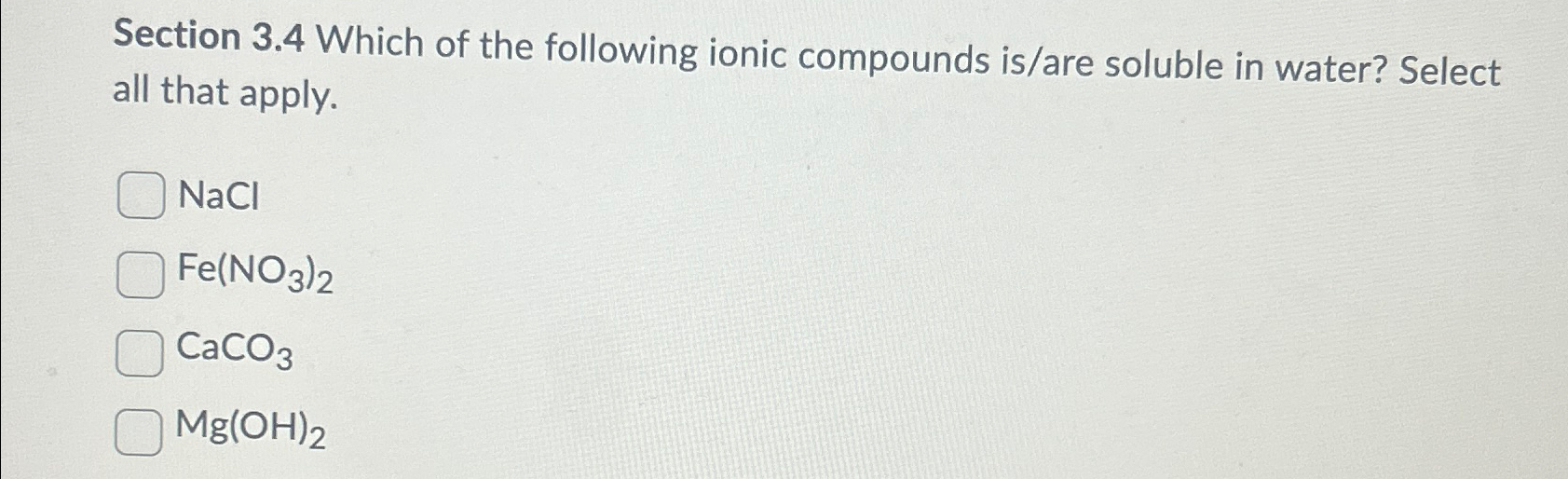 Solved Section 3.4 ﻿Which of the following ionic compounds | Chegg.com