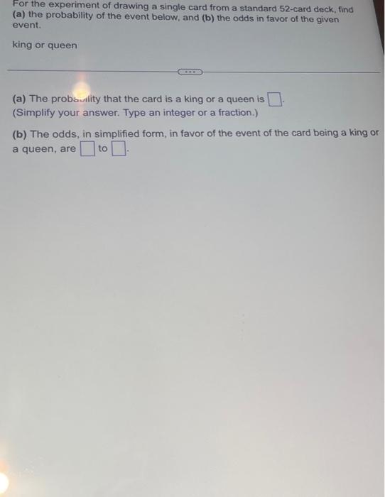 Solved For the experiment of drawing a single card from a | Chegg.com