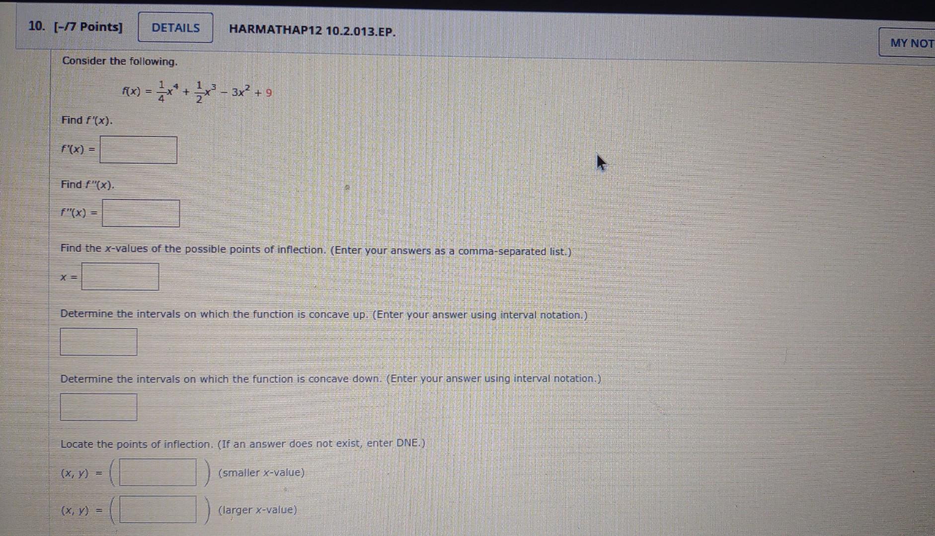 Solved HARMATHAP12 10.2 .013.EP. Consider the following. | Chegg.com
