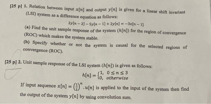 Solved [25 p) 1. Relation between input x[n] and output y[n] | Chegg.com