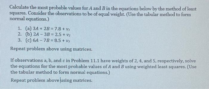 Solved Calculate the most probable values for A and B in the | Chegg.com