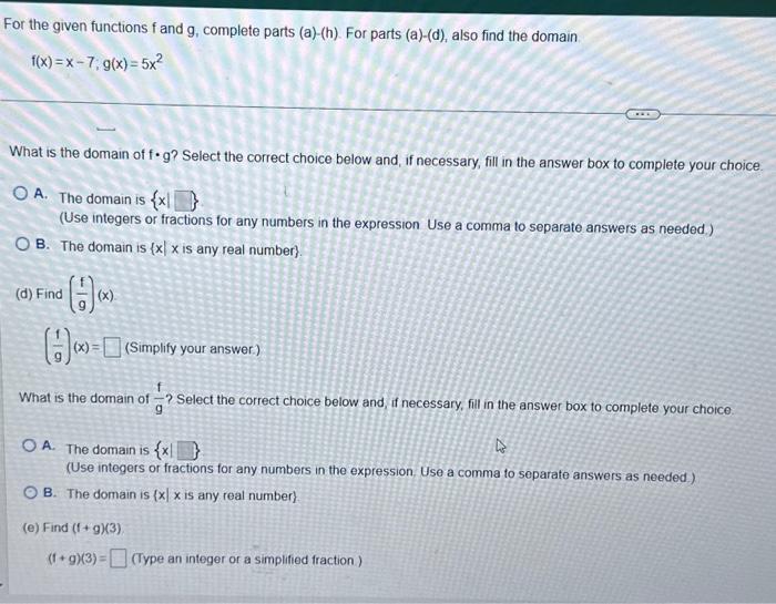 Solved For the given functions f and g, complete parts | Chegg.com