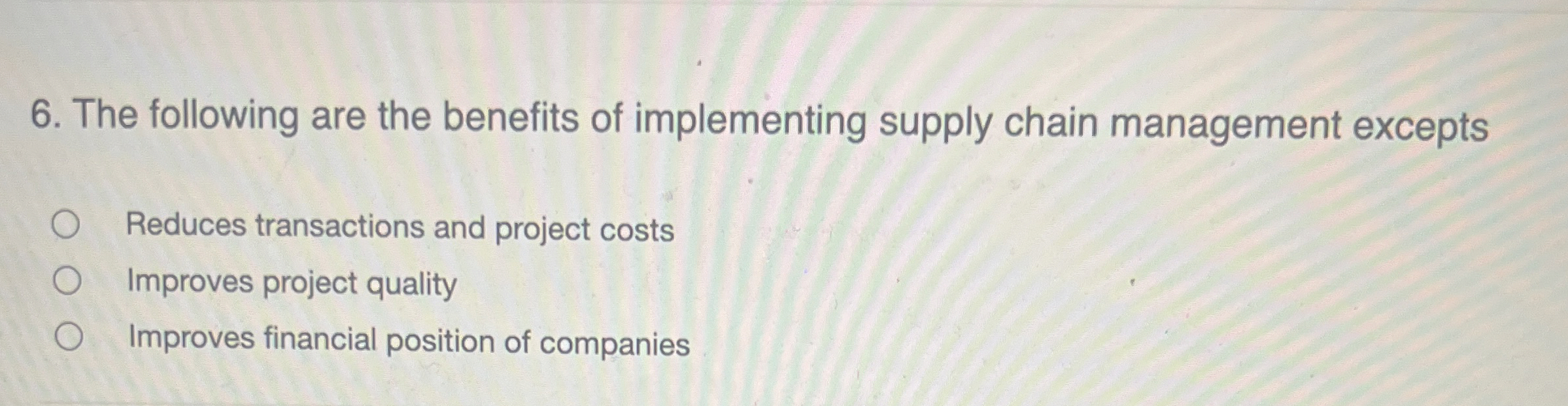 Solved The following are the benefits of implementing supply | Chegg.com