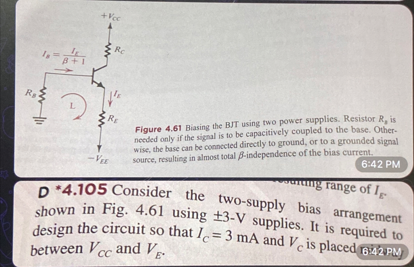 Solved Figure 4.61 ﻿Biasing the BJT using two power | Chegg.com