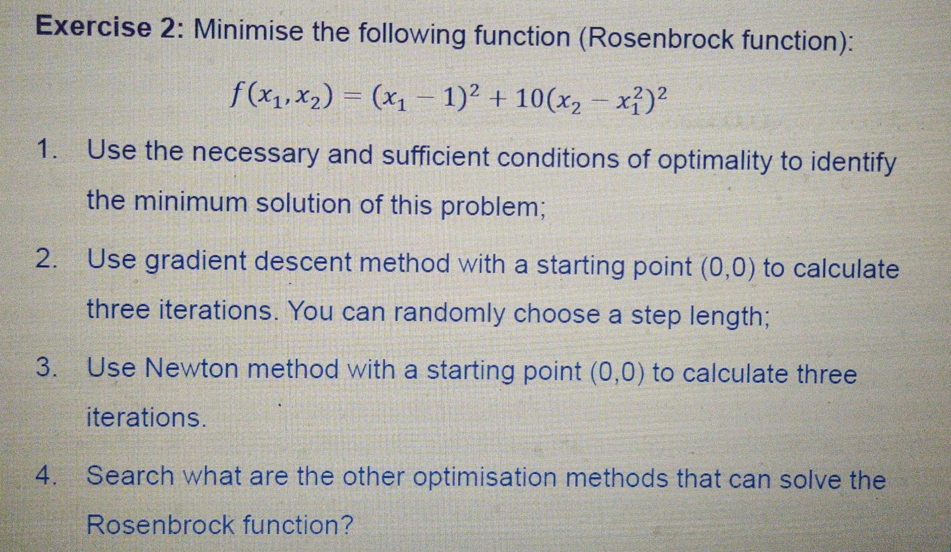 Solved Exercise 2: Minimise the following function | Chegg.com