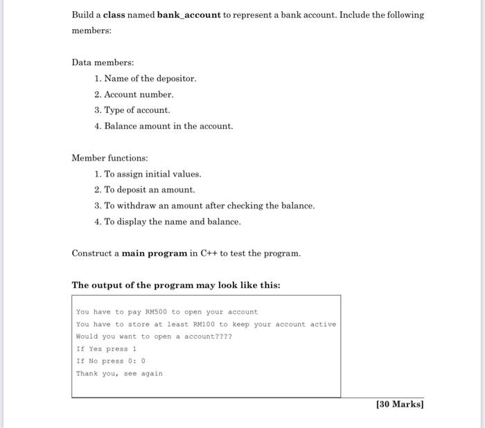 Solved Build a class named bank account to represent a bank | Chegg.com
