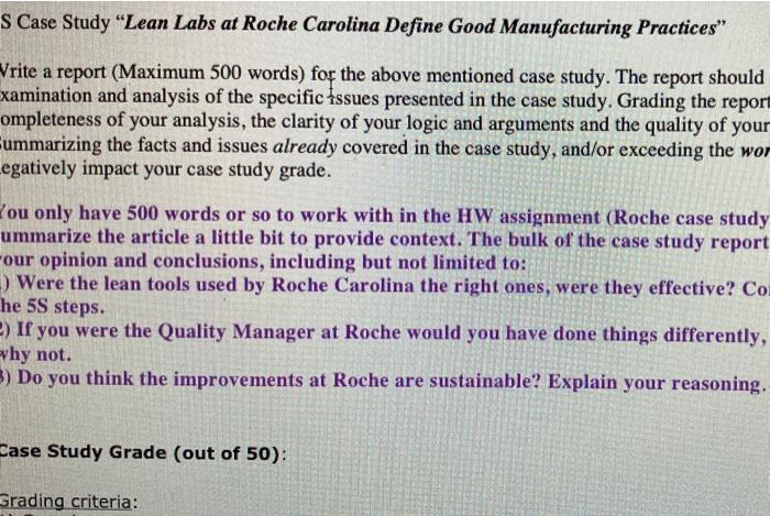 s Case Study “Lean Labs at Roche Carolina Define Good | Chegg.com