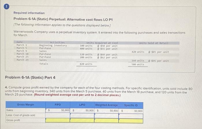 Solved Required information Problem 6-1A (Static) Perpetual: | Chegg.com