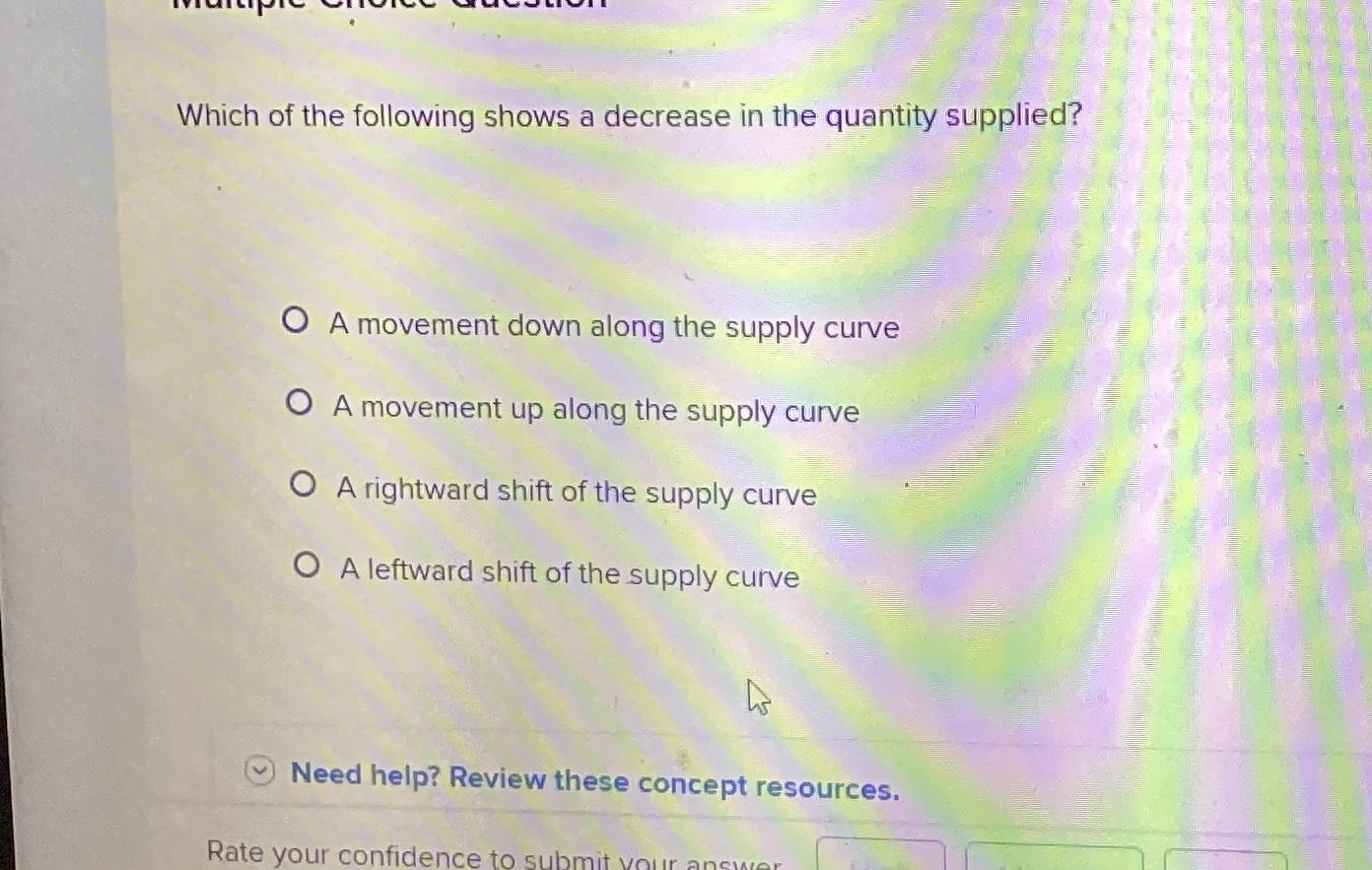Solved Which of the following shows a decrease in the | Chegg.com