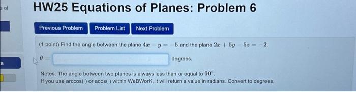 Solved HW25 Equations of Planes: Problem 6 (1 point) Find | Chegg.com