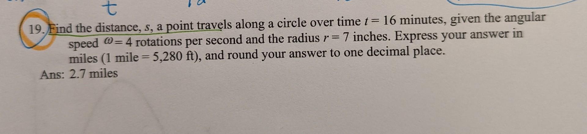 Solved 19. Find the distance, s, a point travels along a | Chegg.com