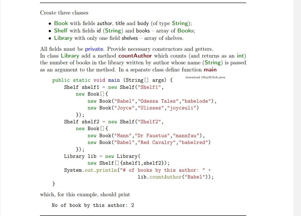 Solved Create Three Classes Book With Fields Author Title