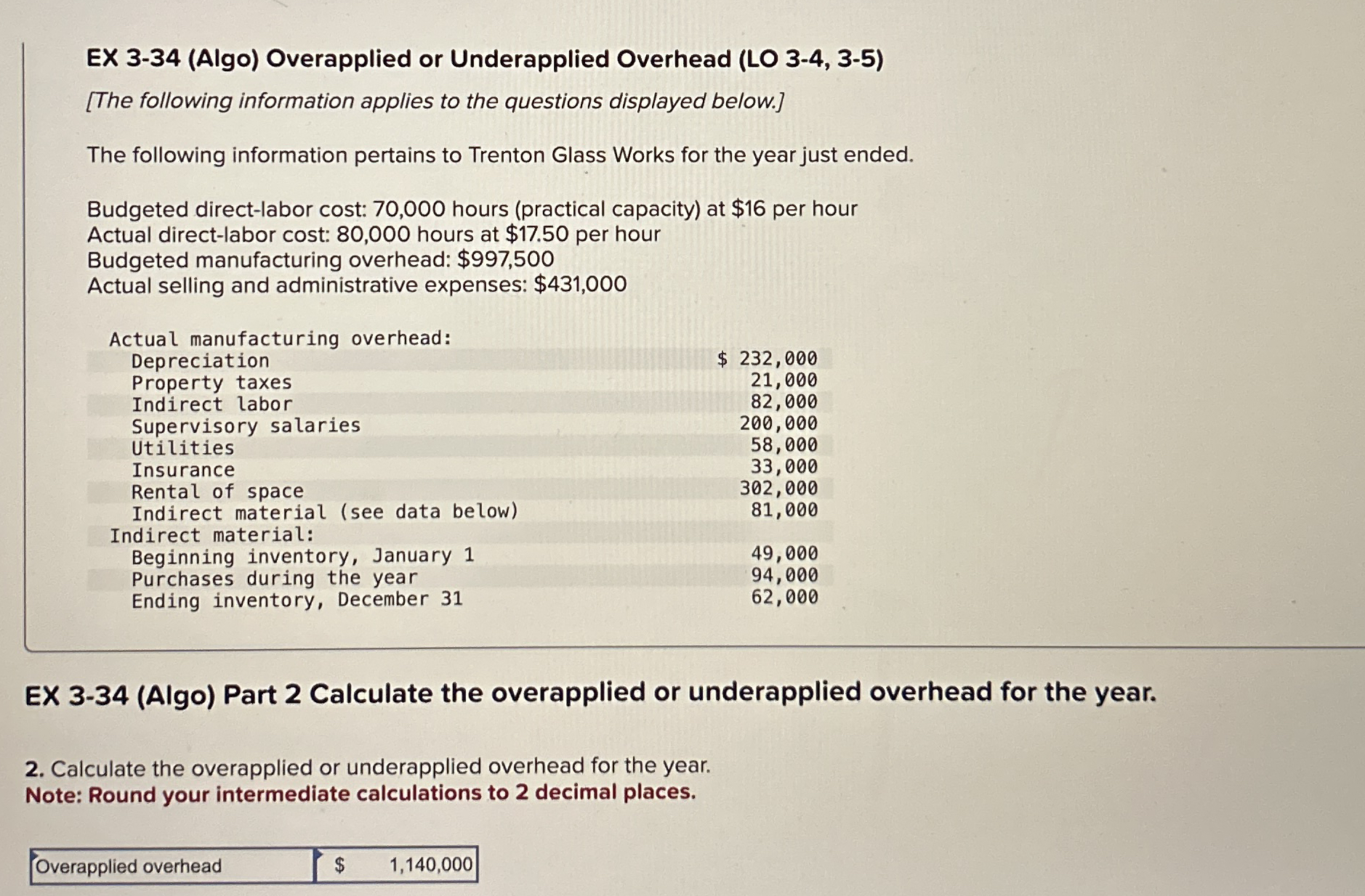 Solved EX 3-34 (Algo) ﻿Overapplied or Underapplied Overhead | Chegg.com