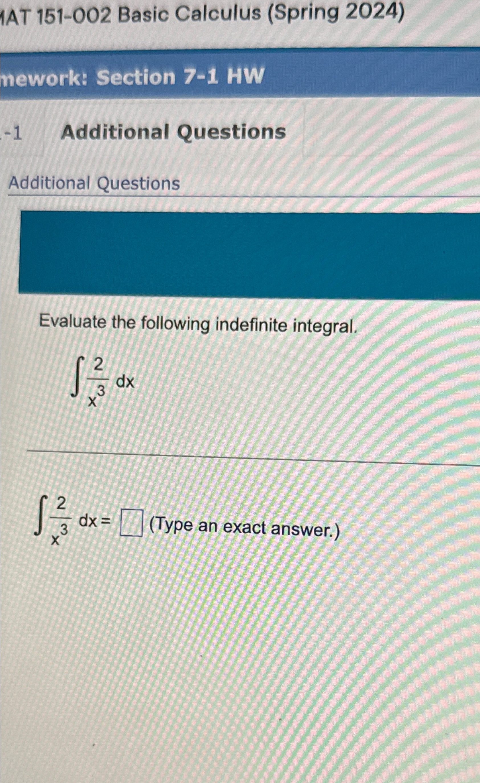 Solved IAT 151-002 ﻿Basic Calculus (Spring 2024)nework: | Chegg.com