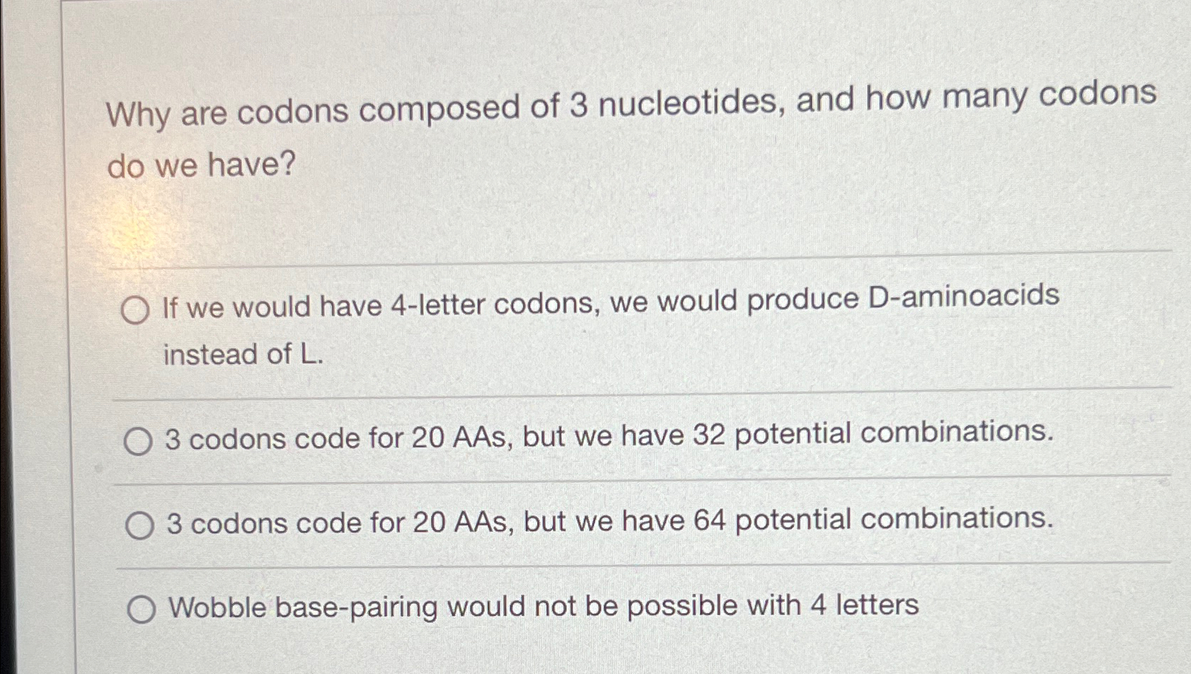 Solved Why are codons composed of 3 ﻿nucleotides, and how | Chegg.com