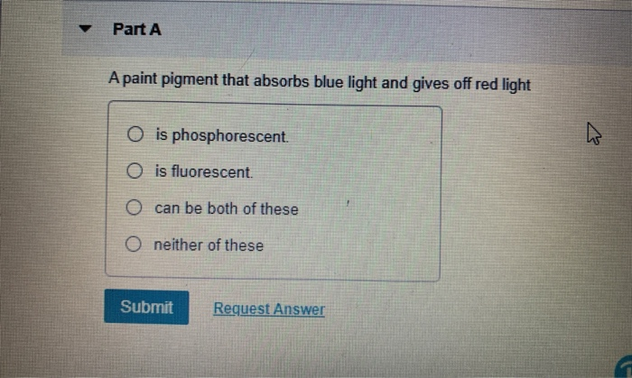 Solved Part A A paint pigment that absorbs blue light and | Chegg.com