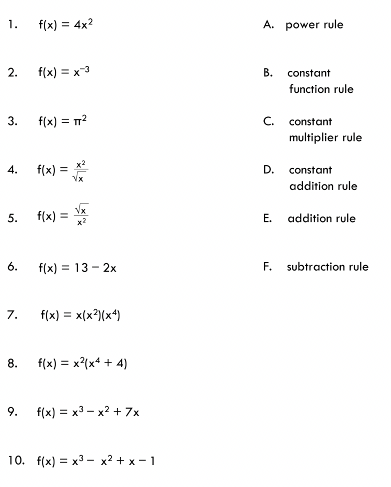 Solved f(x)=4x2A. ﻿power rulef(x)=x-3B. ﻿constantfunction | Chegg.com