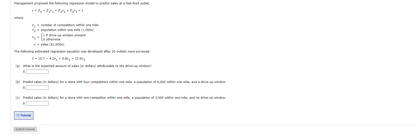 Solved Management proposed the following regression model to | Chegg.com