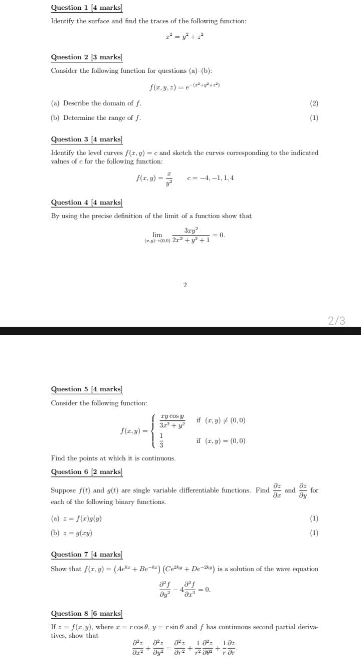 Solved Question 1 [ 4 marks] Identify the surface and find | Chegg.com