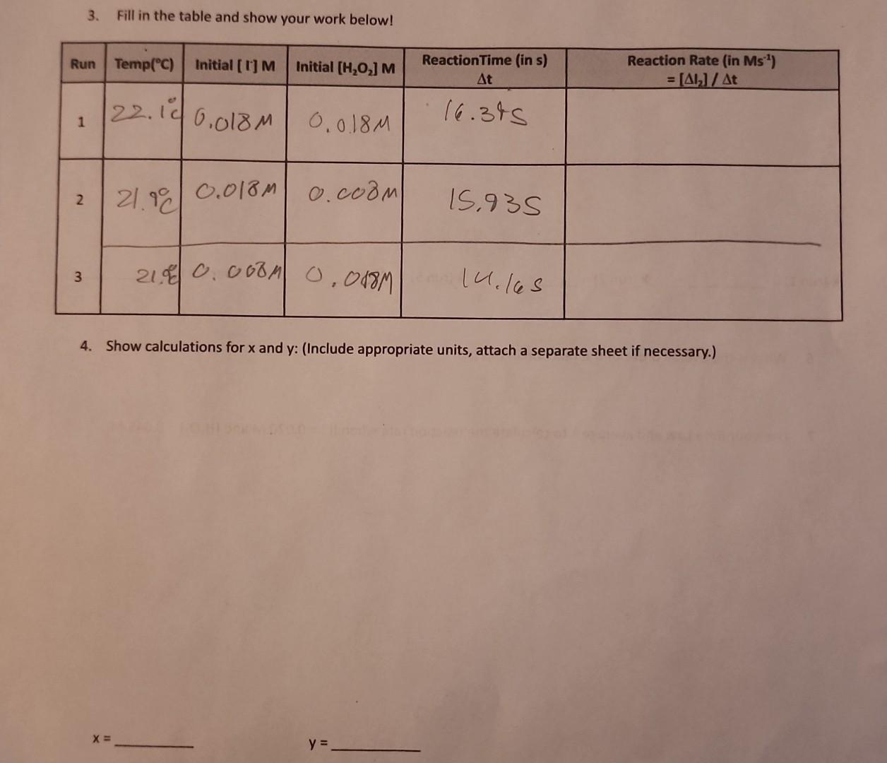 Solved 3. Fill in the table and show your work below! 4. | Chegg.com
