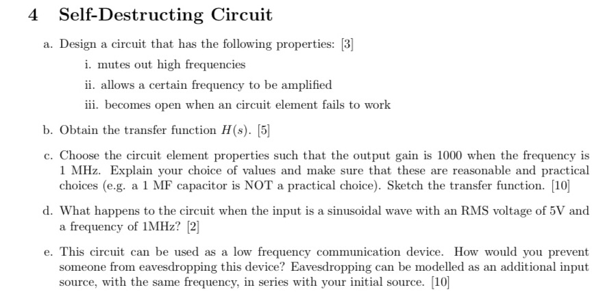 Solved 4 ﻿Self-Destructing Circuita. ﻿Design a circuit that | Chegg.com
