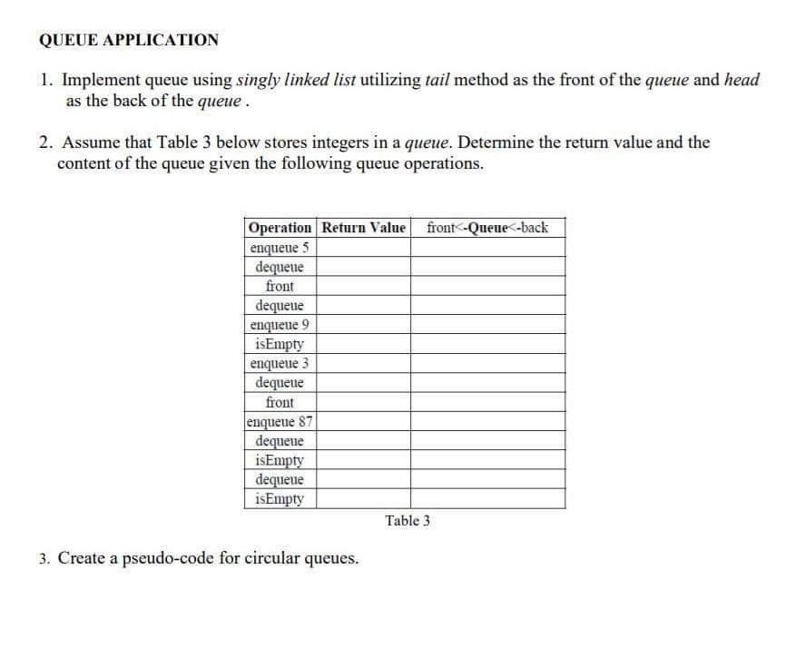 Solved Queue Application 1 Implement Queue Using Singly