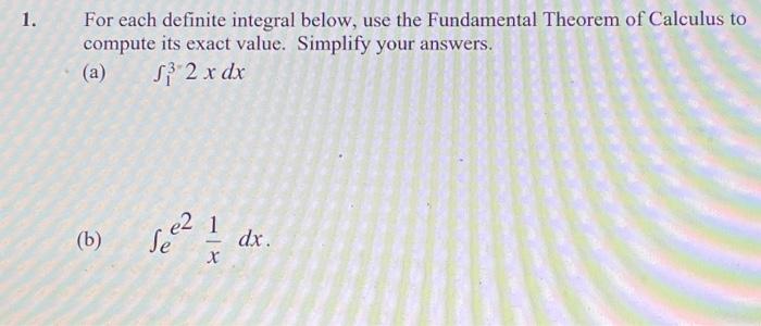 Solved 1. For each definite integral below, use the | Chegg.com