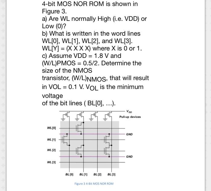 4-bit MOS NOR ROM is shown in Figure 3. a) Are WL | Chegg.com