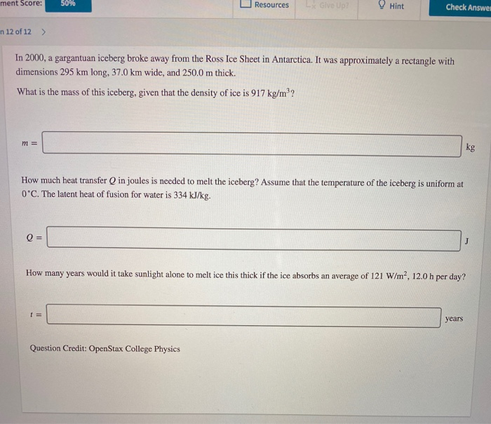 Solved ment Score: 50% Resources Lx Give Up? Hint Check | Chegg.com