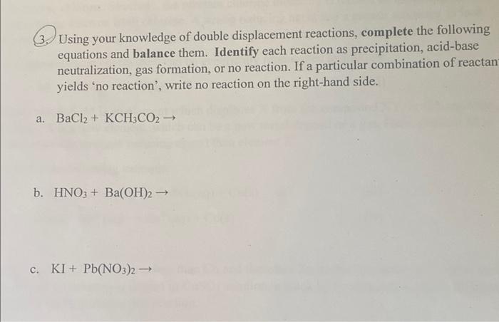 Solved 3. Using your knowledge of double displacement | Chegg.com