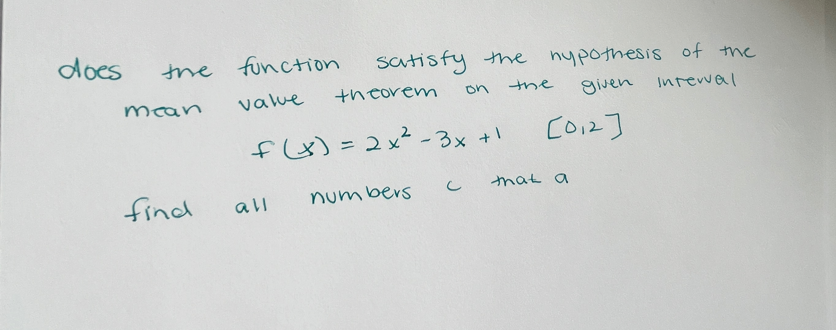 Solved does the function satisfy the nypothesis of the mean | Chegg.com
