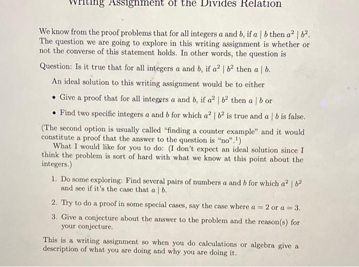 Solved Assignment of the Divides Relation We know from the | Chegg.com