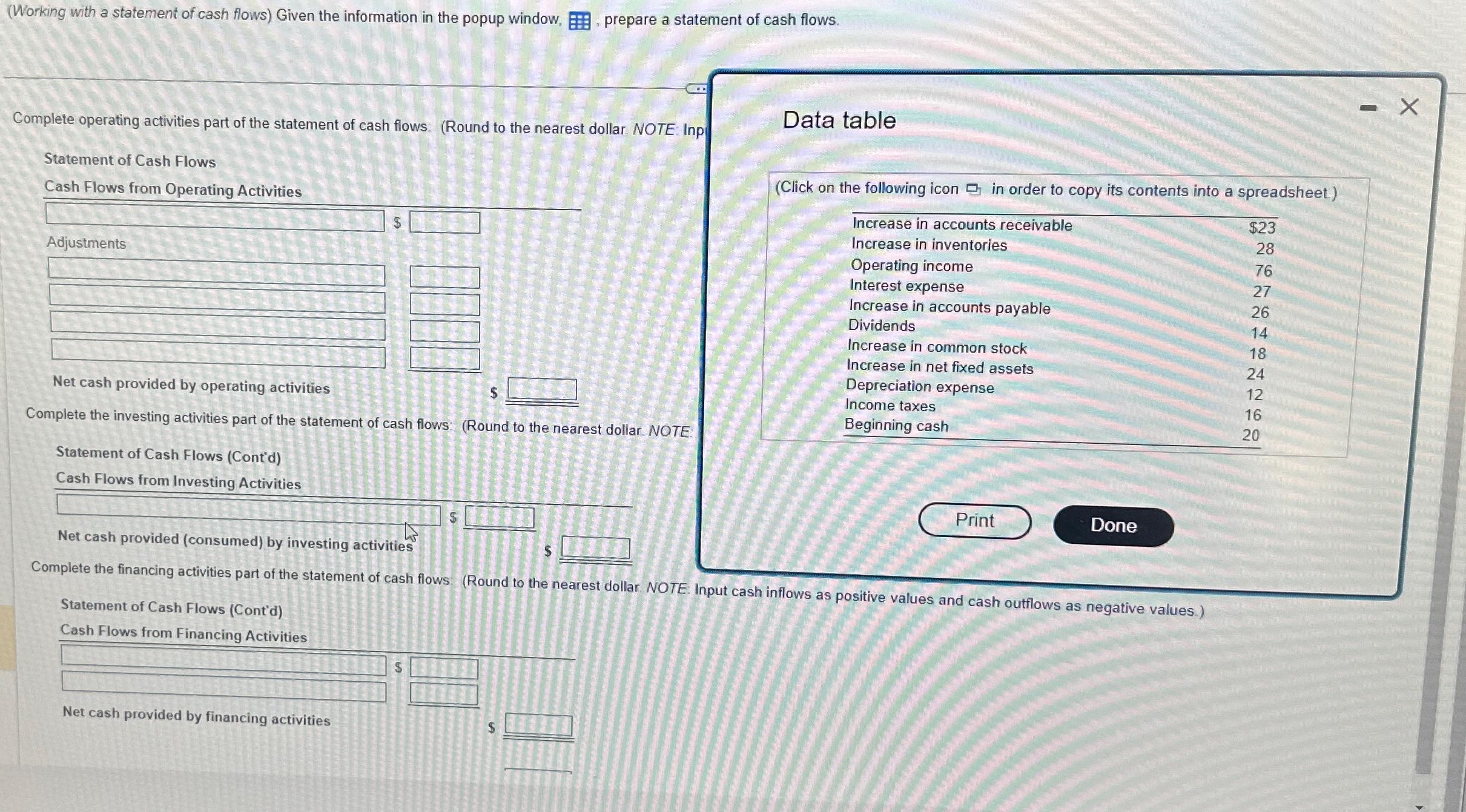 Solved (Working with a statement of cash flows) ﻿Given the | Chegg.com