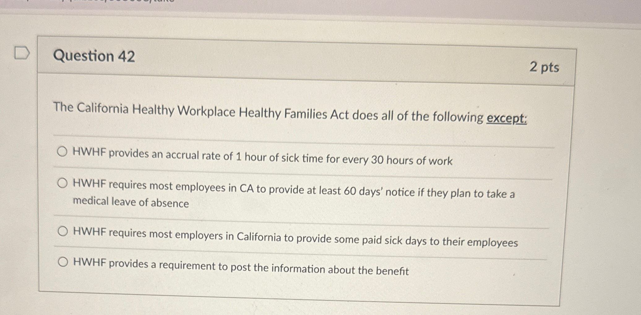 Solved Question 422 ﻿ptsThe California Healthy Workplace | Chegg.com
