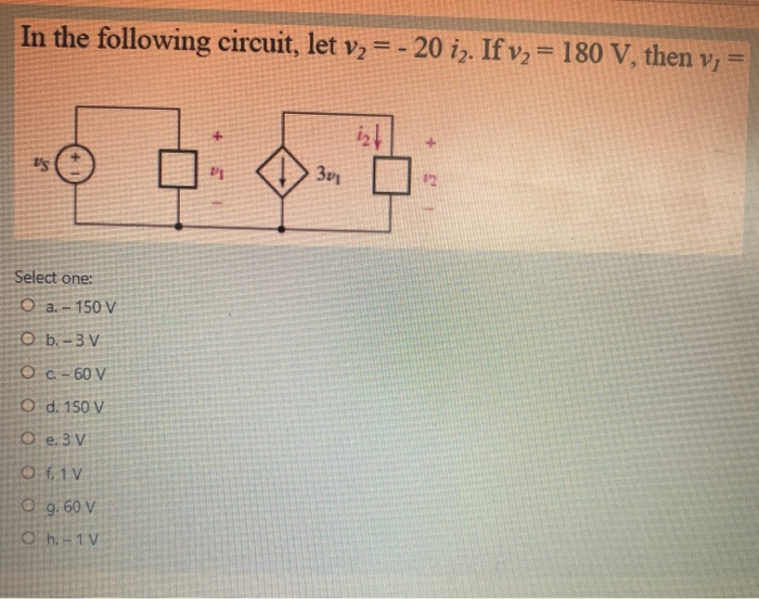 Solved In the following circuit, let v2 = - 20 i2. If v2 = | Chegg.com