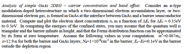 Solved Analysis of simple GaAs 2DEG – ﻿carrier concentration | Chegg.com