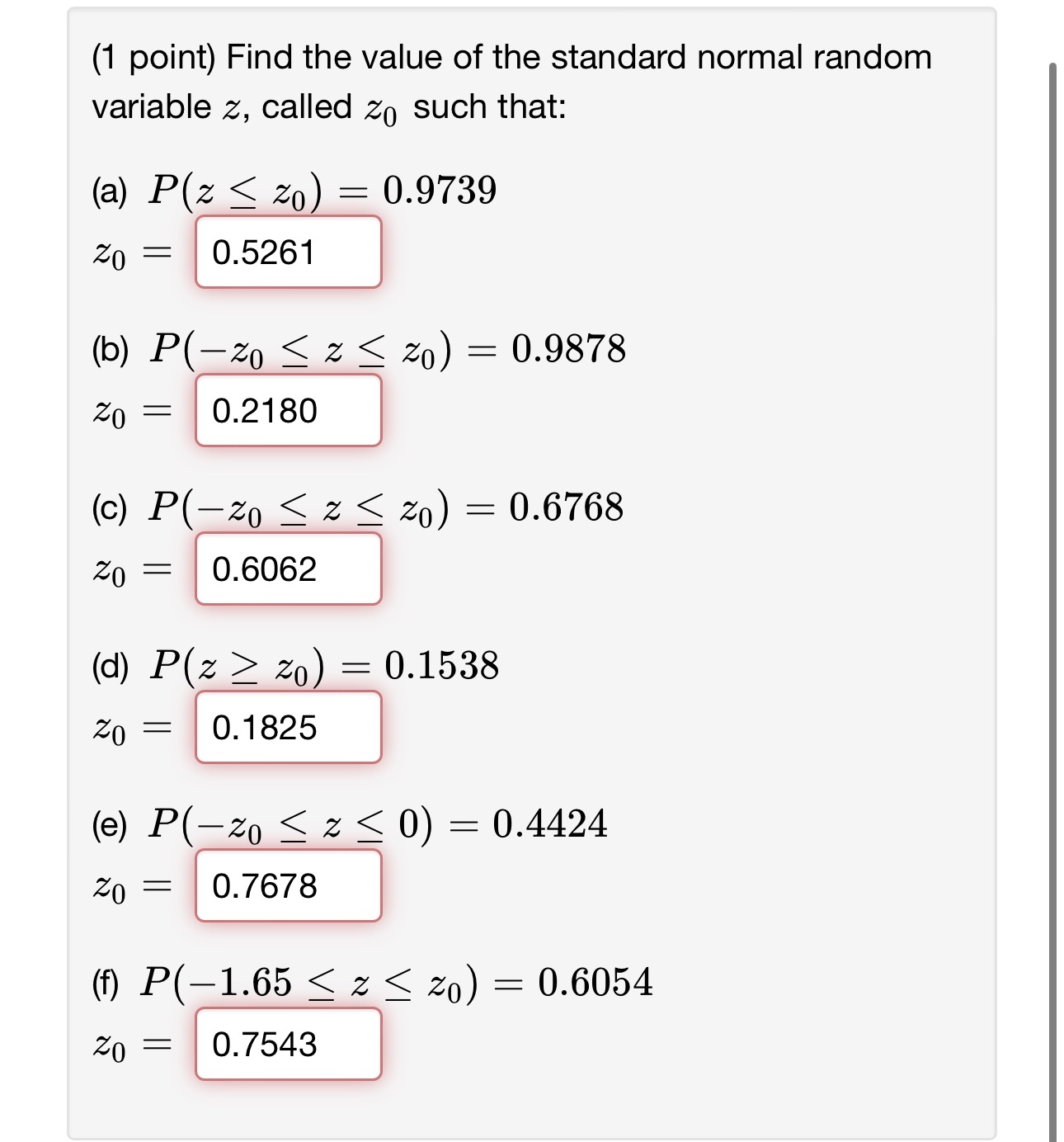 Solved (1 ﻿point) ﻿Find the value of the standard normal | Chegg.com