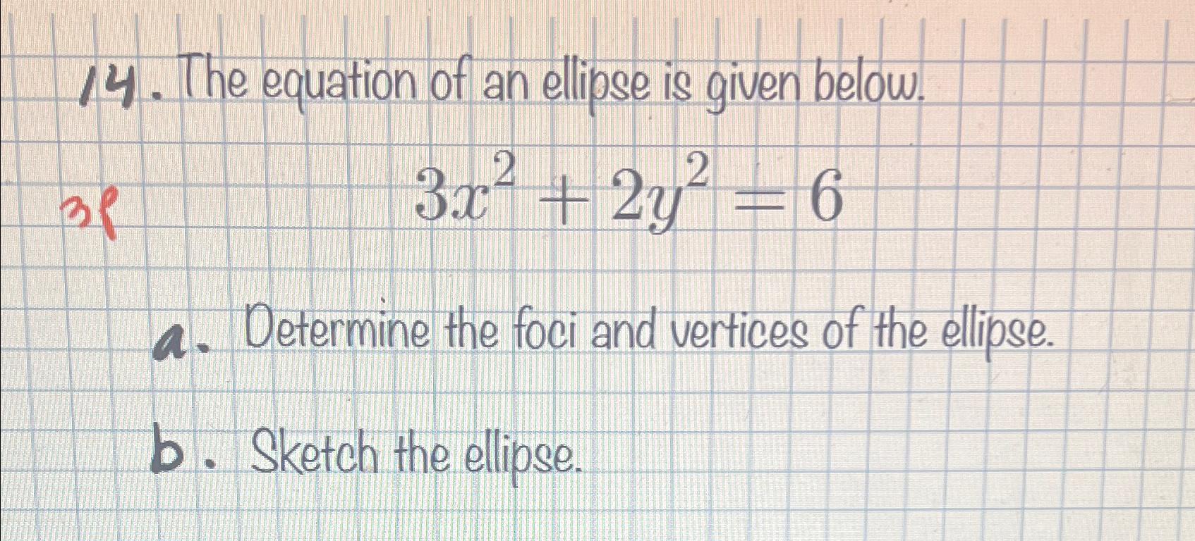 Solved The equation of an ellipse is given below.3x2+2y2=6a. | Chegg.com
