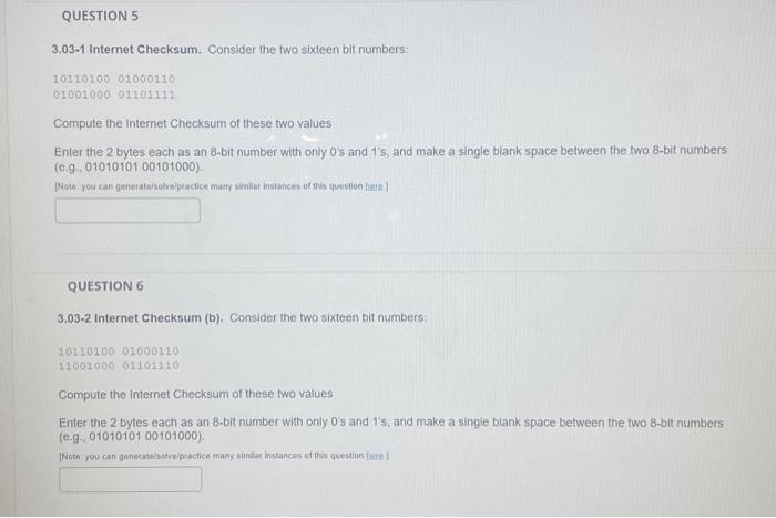 Solved 3.03-1 Internet Checksum. Consider the two sixteen | Chegg.com