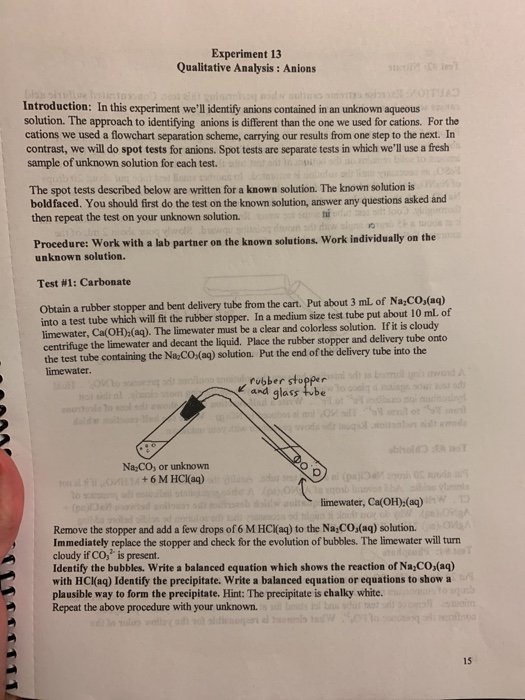 Solved Experiment 13 Qualitative Analysis : Anions | Chegg.com