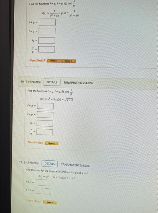 Solved Find the functions f+g,f−g,fg and gf | Chegg.com