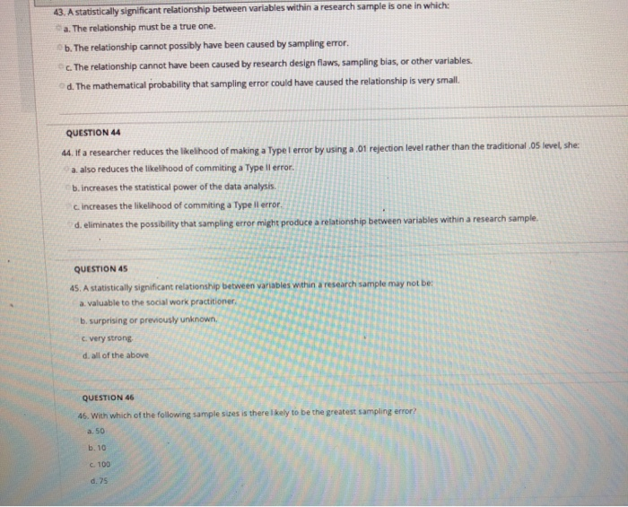 Solved 43. A statistically significant relationship between | Chegg.com