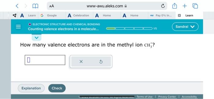 Solved How many valence electrons are in the methyl ion | Chegg.com