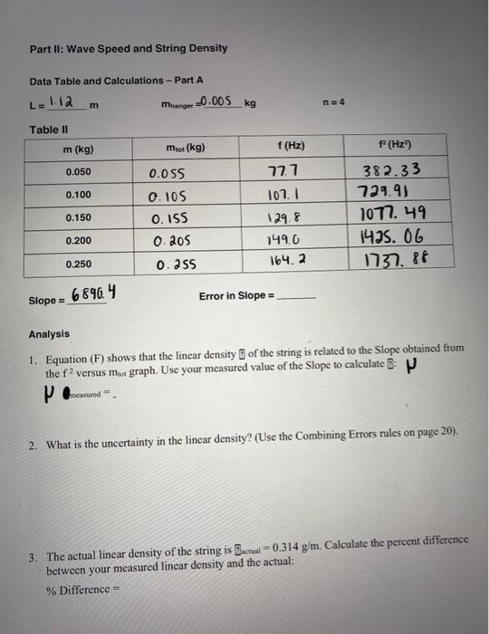 Solved Wave speed and String Density: Lab Report questions. | Chegg.com
